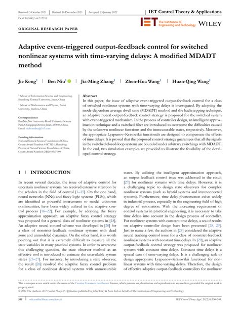 Pdf Adaptive Event‐triggered Output‐feedback Control For Switched