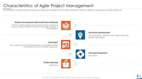 Project Management Through Agile Approach Characteristics Of Agile Project Management Icons PDF