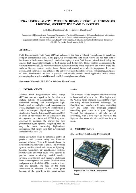 Pdf Fpga Based Real Time Wireless Home Control Solutions For Lighting Security Hvac And Av