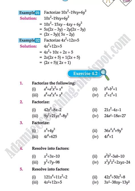 Adamjee Coaching Factorization Mathematics Class 9th Text Book