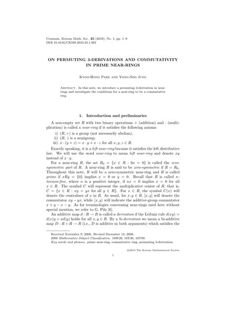 Pdf On Permuting 3 Derivations And Commutativity In Prime Near Rings