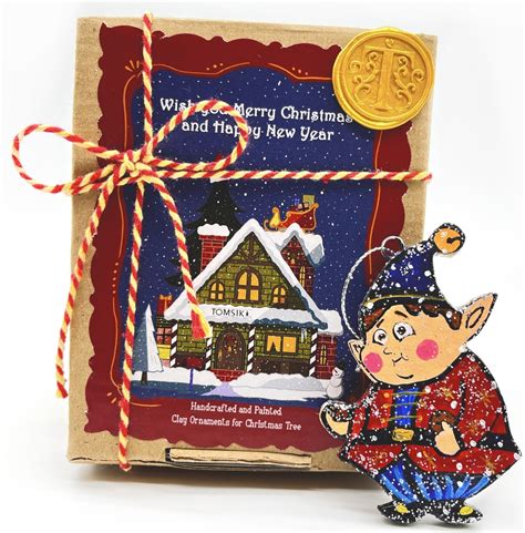 ტომსიკა ხელნაკეთი თიხის ნაძვის ხის სათამაშო ელფი ბიჭი 5 X 9 სმ Veli Store