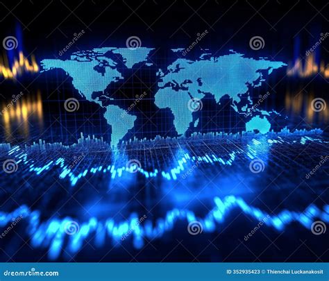 Digital World Map With Glowing Data Visualization Elements Stock