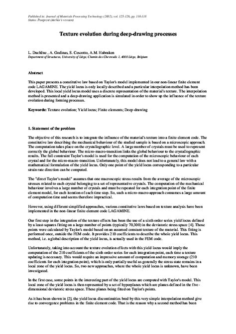 Pdf Texture Evolution During Deep Drawing Processes