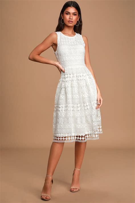 Cute White Dress Midi Dress Crochet Lace Dress Lulus