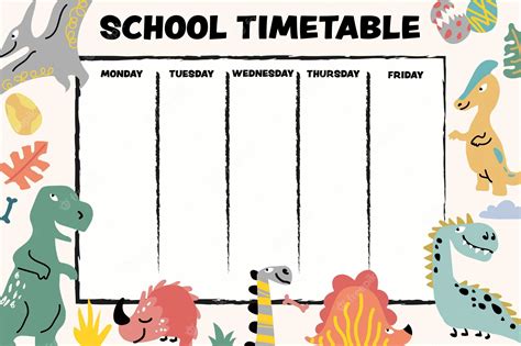 귀여운 공룡 학교 시간표 프리미엄 벡터