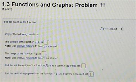 Solved 13 Functions And Graphs Problem 11 1 Point For