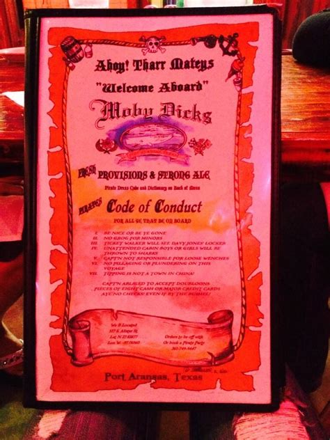 Menu At Moby Dicks Steakhouse Port Aransas
