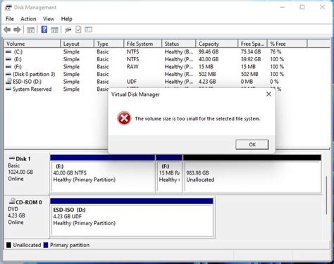 Fixed The Volume Size Is Too Small For The Selected File System