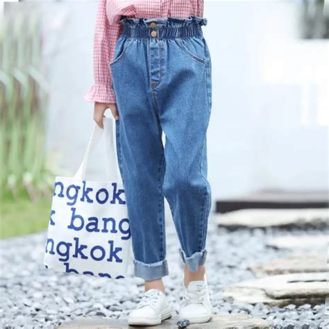 어린이 데님 바지 2019 가을 새로운 높은 허리 여자 청바지 캐주얼 느슨한 바지 Modis 아이 옷 청바지 Y1784청바지