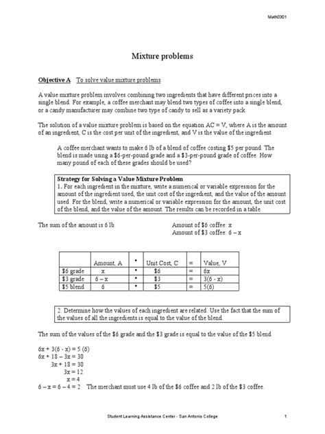 Objective A To Solve Value Mixture Problems Pdf Solution Mixture