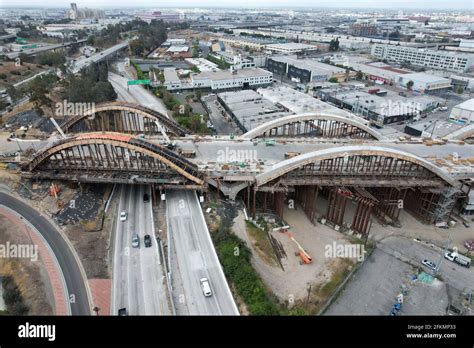 An Aerial View Of Construction Of The Sixth Street Viaduct Bridge