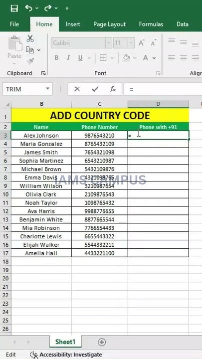 How To Add Country Code In Excel Excel Tip Shorts Exceltips Iamscampus Exceltricks Youtube