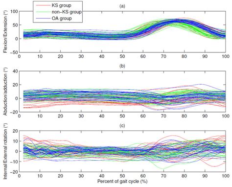 kinematic gait signals of the database during a gait cycle a