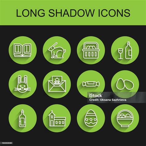 세트 라인 와인 한 병 교회 건물 성경책 부활절 달걀 부활절 달걀 바구니 인사말 카드 해피 사탕 아이콘 벡터 건축하기에 대한 스톡 벡터 아트 및 기타 이미지 Istock