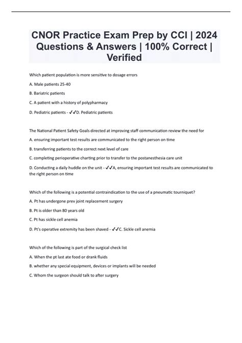 Cnor Practice Exam Prep By Cci 2024 Questions And Answers 100 Correct Verified Cnor