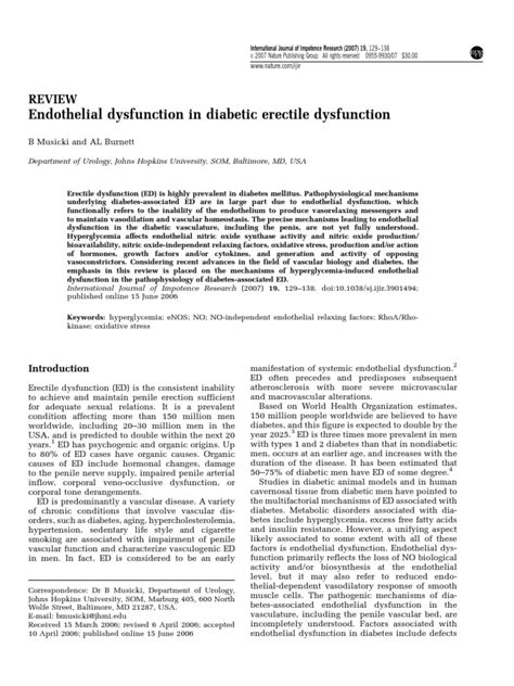 Endothelial Dysfunction In Diabetic Erectile Dysfunction Pdf Endothelium Reactive Oxygen