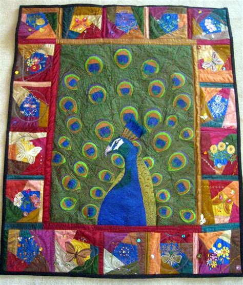 Peacock In My Garden Crazy Patchwork Quilt Crazy Patchwork Quilt