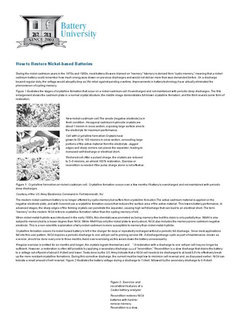 How To Restore Nickel Based Batteries Battery University Pdf