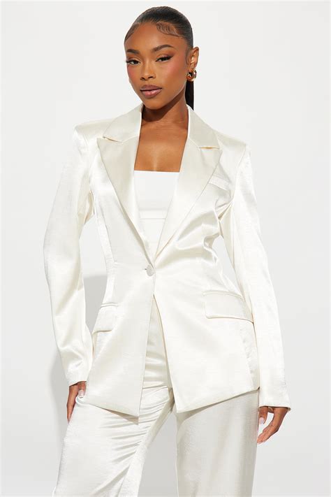 Selena Satin Hourglass Blazer Ivory Fashion Nova