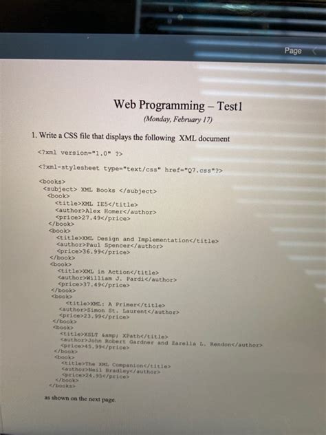 solved write a css file that displays the following xml