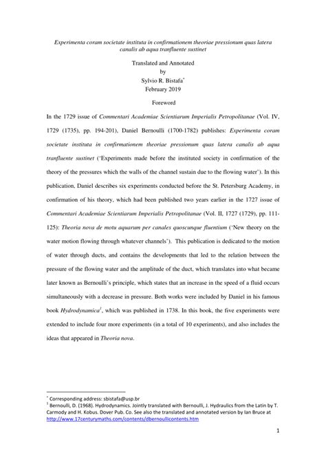Pdf A Translation Of D Bernoullis Experiments Made Before The