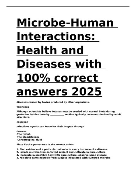 Microbe Human Interactions Health And Diseases With 100 Correct