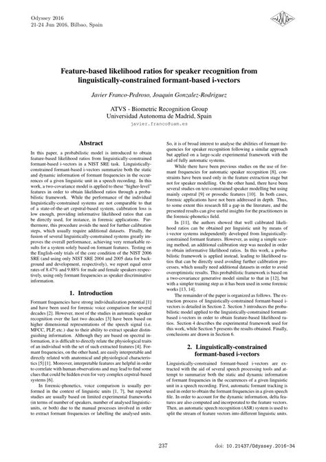 Pdf Feature Based Likelihood Ratios For Speaker Recognition From Linguistically Constrained