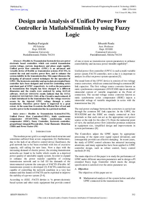 Pdf Ijert Design And Analysis Of Unified Power Flow Controller In