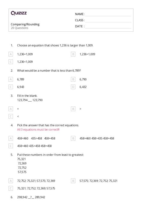 50 Comparing Three Digit Numbers Worksheets For 4th Grade On Quizizz Free And Printable