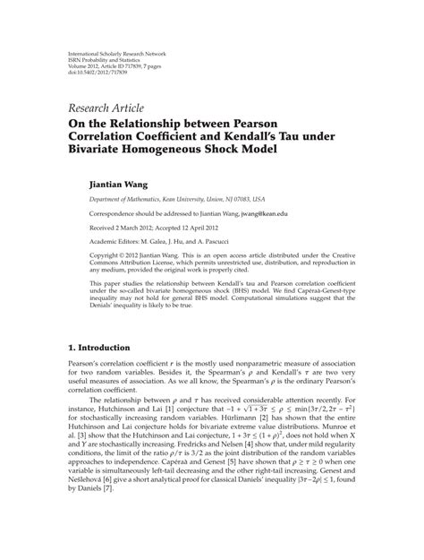 Pdf On The Relationship Between Pearson Correlation Coefficient And