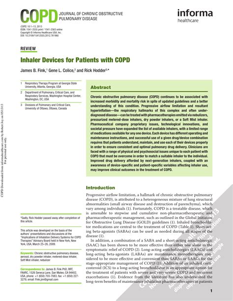 Pdf Inhaler Devices For Patients With Copd