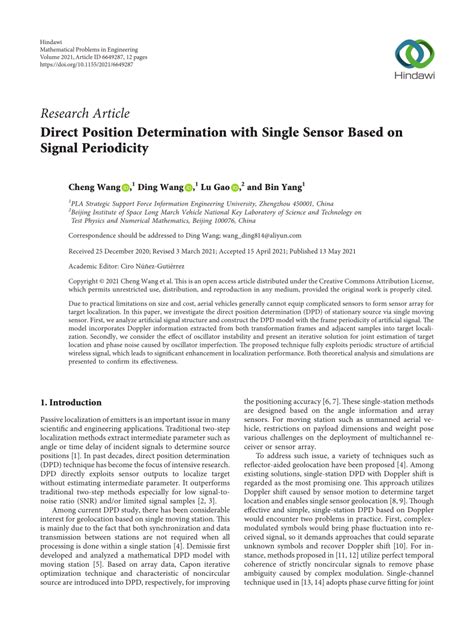 Pdf Direct Position Determination With Single Sensor Based On Signal Periodicity