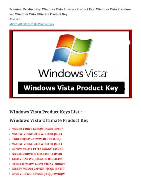 Windows Vista Product Key Serial Key Free 100 Working Pdf