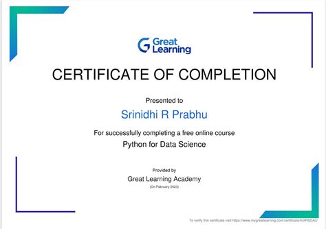 Python Datascience Greatlearning Certification Lifelonglearning… Srinidhi R Prabhu