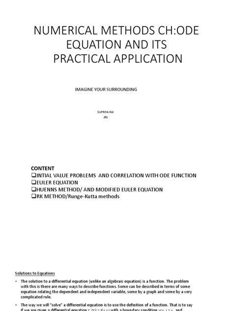 numerical methods for solving ordinary differential equations an