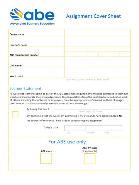 Abe Assignment Cover Sheet Template Pdf