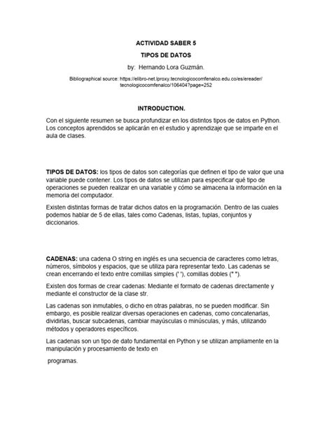 Tipos De Datos Pdf Python Lenguaje De Programación Tipo De Datos