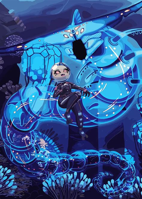 Subnautica Girl With Ghost Leviathan Poster Picture Metal Print