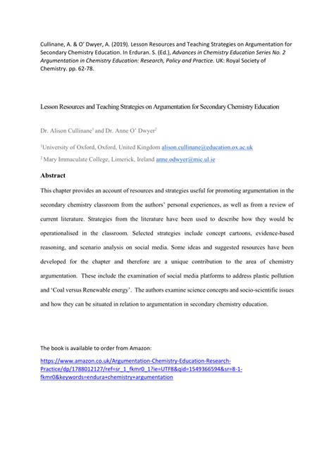 Pdf Lesson Resources And Teaching Strategies On Argumentation For Secondary Chemistry Education