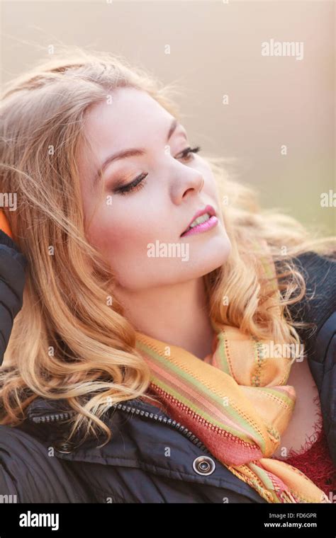 Portrait Of Pretty Attractive Fashionable Woman In Fall Forest Park