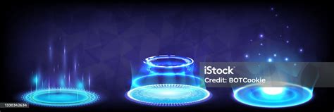 빛나는 Hud의 공상 과학 디지털 하이테크 컬렉션 과학 미래의 홀로그램 포털 게임 판타지의 마법 왜곡 게이트 추상 기술 서클