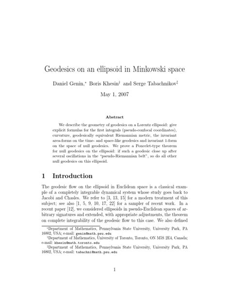 geodesics on an ellipsoid in minkowski space pdf spacetime