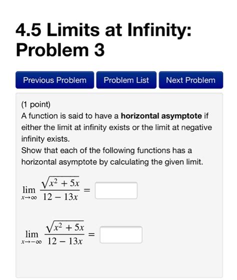 Solved 45 Limits At Infinity Problem 3 Previous Problem
