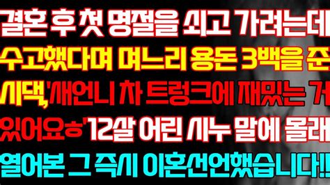 반전 실화사연 결혼 후 첫 명절을 쇠고 가려는데 수고했다며 며느리 용돈 3백을 준 시댁 새언니 차 트렁크에 재밌는 거 있어요