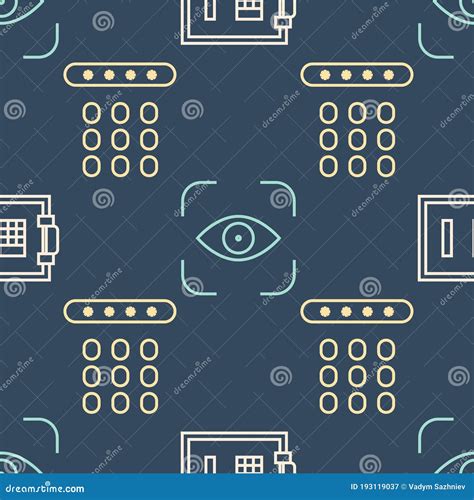 Set Line Safe Password Protection And Eye Scan On Seamless Pattern Vector Stock Vector