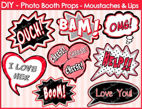 Free Printable Diy Photo Booth Props Mustaches Lips And Comic Speech