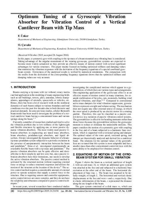 Pdf Optimum Tuning Of A Gyroscopic Vibration Absorber Using Coupled Gyroscopes For Vibration