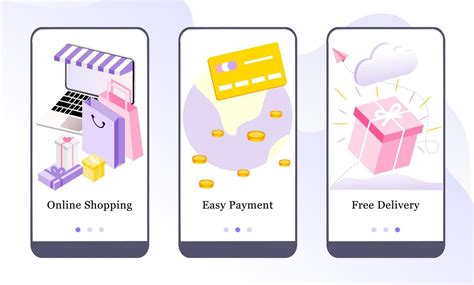 Vector Illustration Of Online Shopping Easy Payment And Free Delivery Service On The Onboarding