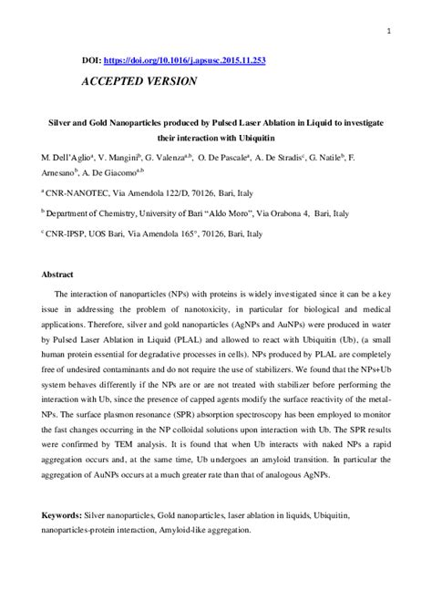 Pdf Silver And Gold Nanoparticles Produced By Pulsed Laser Ablation In Liquid To Investigate